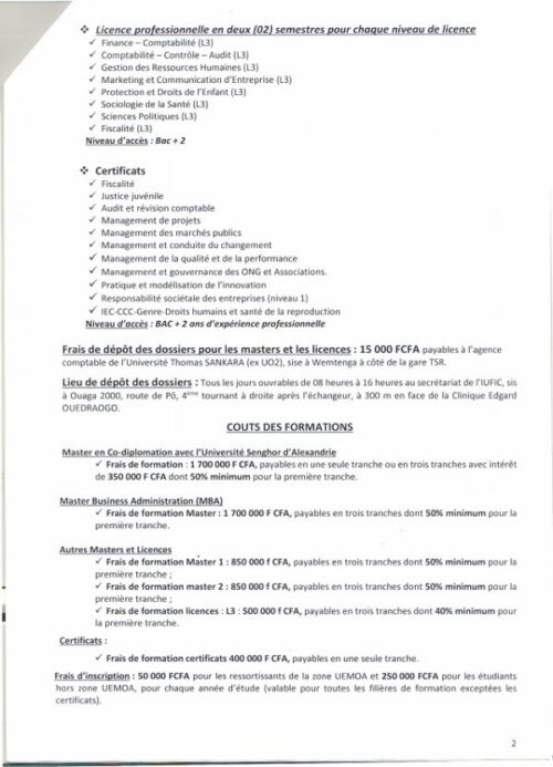 Appel à candidatures pour le recrutement d’étudiants à l’IUFIC au titre ... Appel à candidatures pour le recrutement d’étudiants à l’IUFIC au titre ...